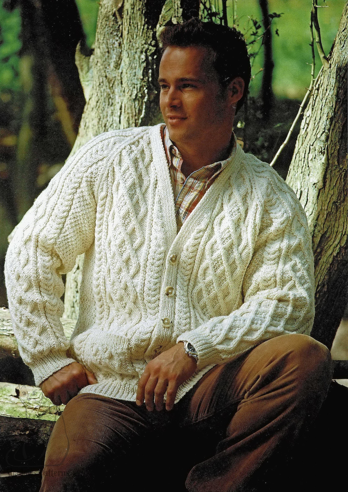 Mens Classic Aran Cardigan With Raglan Sleeves and V-neck | Etsy