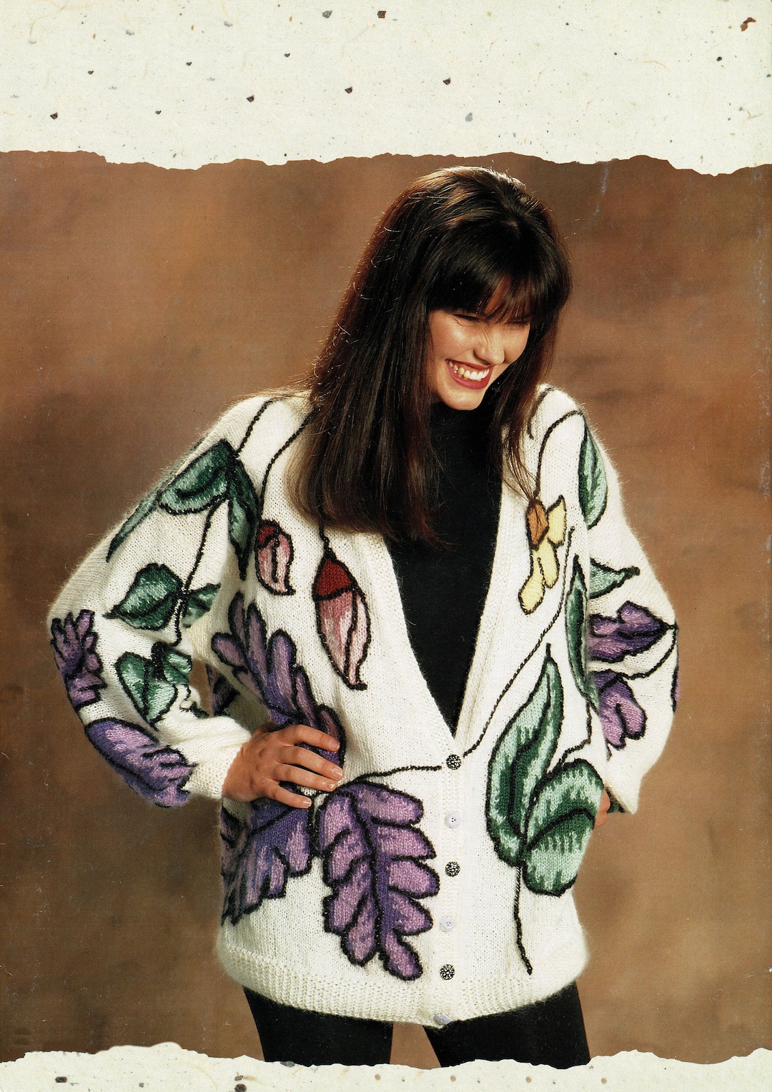 Ladies Gorgeous "stained Glass" Look V-neck Cardigan, Vintage Knitting ...