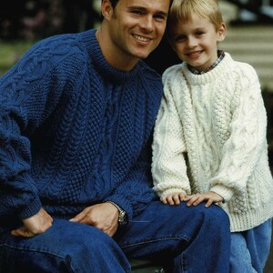 Father and Son Traditional Raglan Sleeve Aran Sweaters, Vintage ...