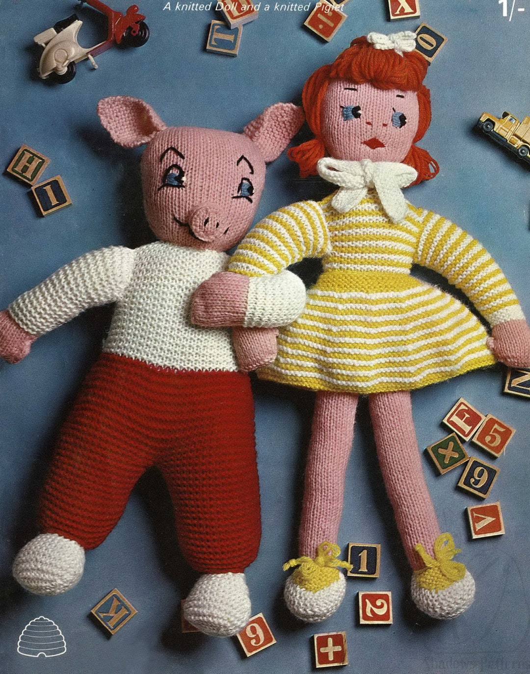 Peluches de lechón y muñeca Raggy de punto, patrón de punto vintage ...