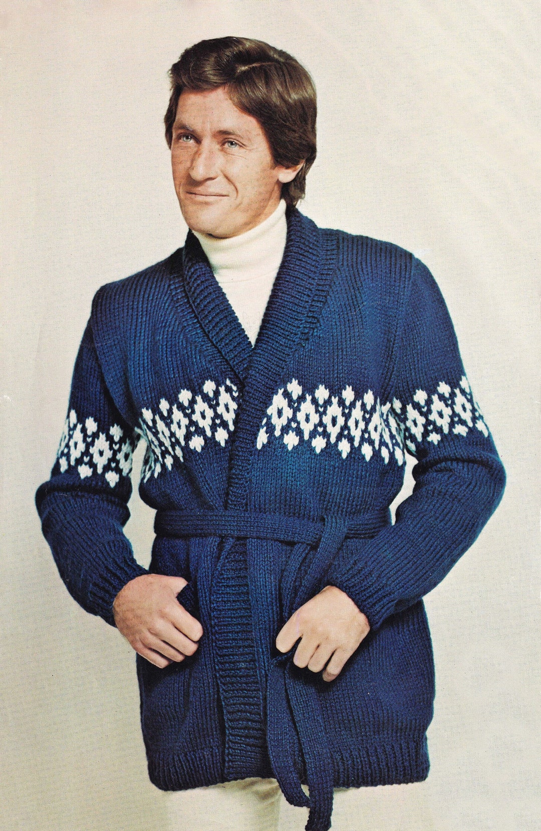 Mens Stylish "easy Fair Isle" Wrap Over Jacket With Shawl Collar and ...