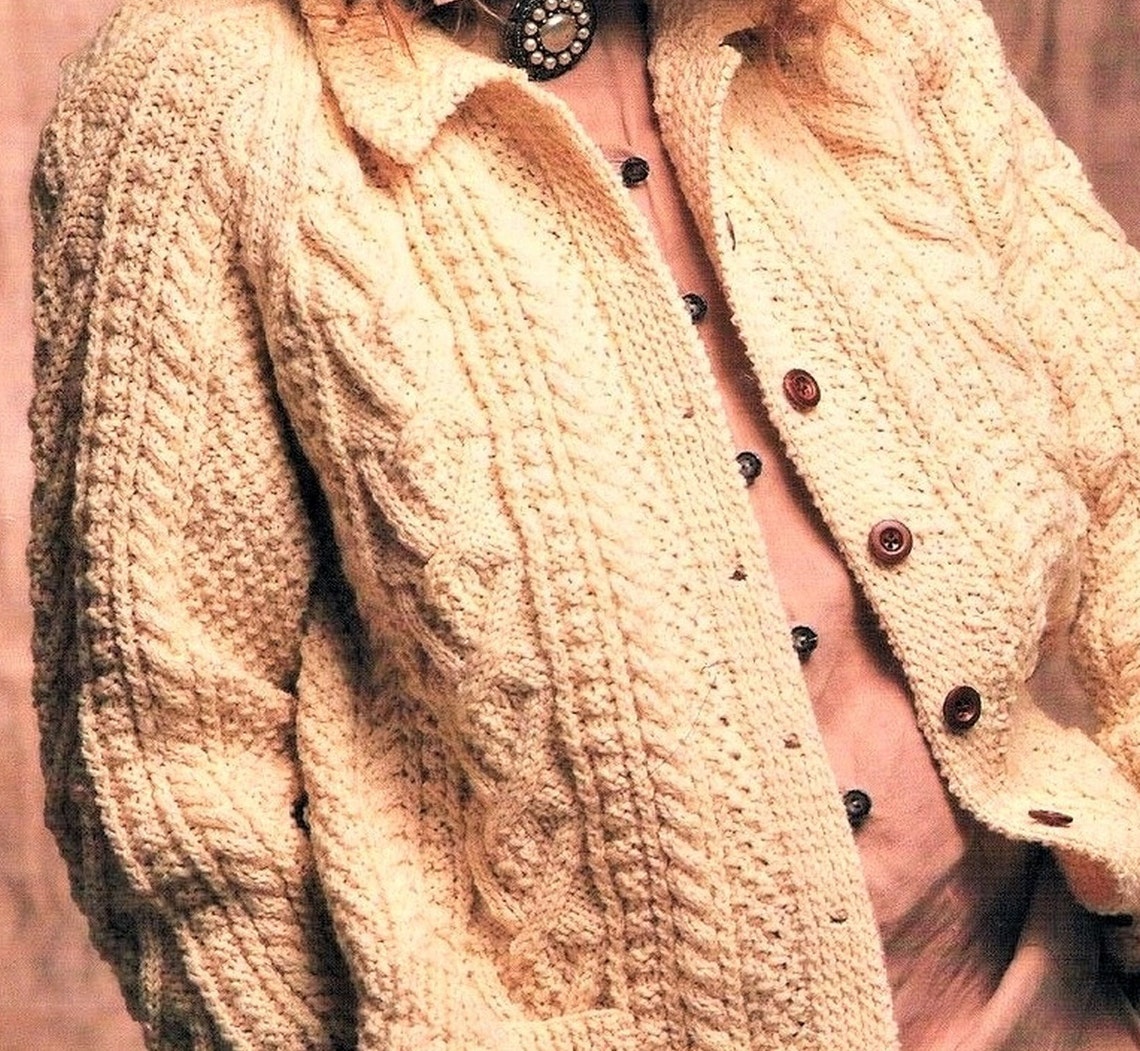 Ladies Lovely Traditional Aran Cardigan With Collar Vintage | Etsy UK