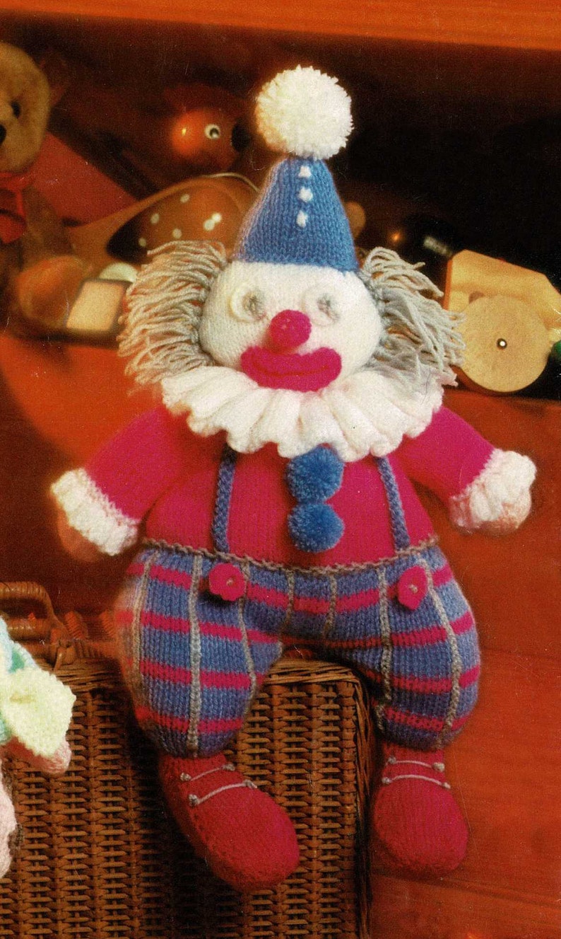 Knitted Clown, Sailor Doll and Pig Soft Toys, Vintage Knitting Pattern ...