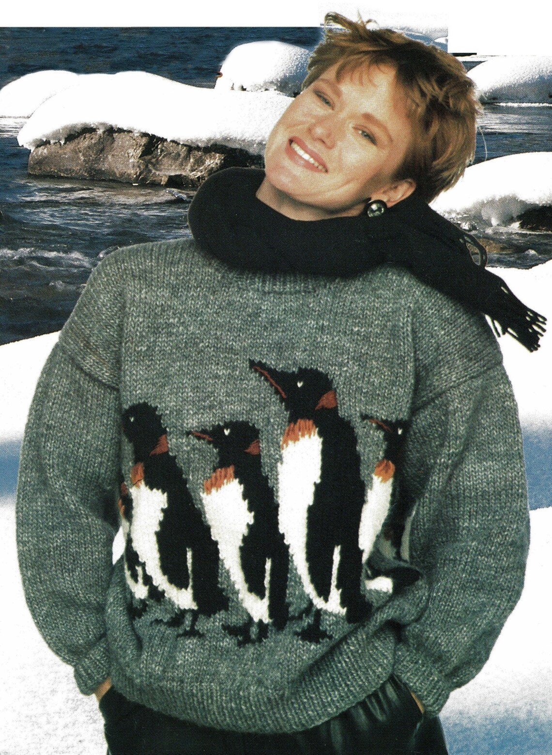 Ladies Wonderful Bulky Knit Sweater With Penguins on Front and Back ...