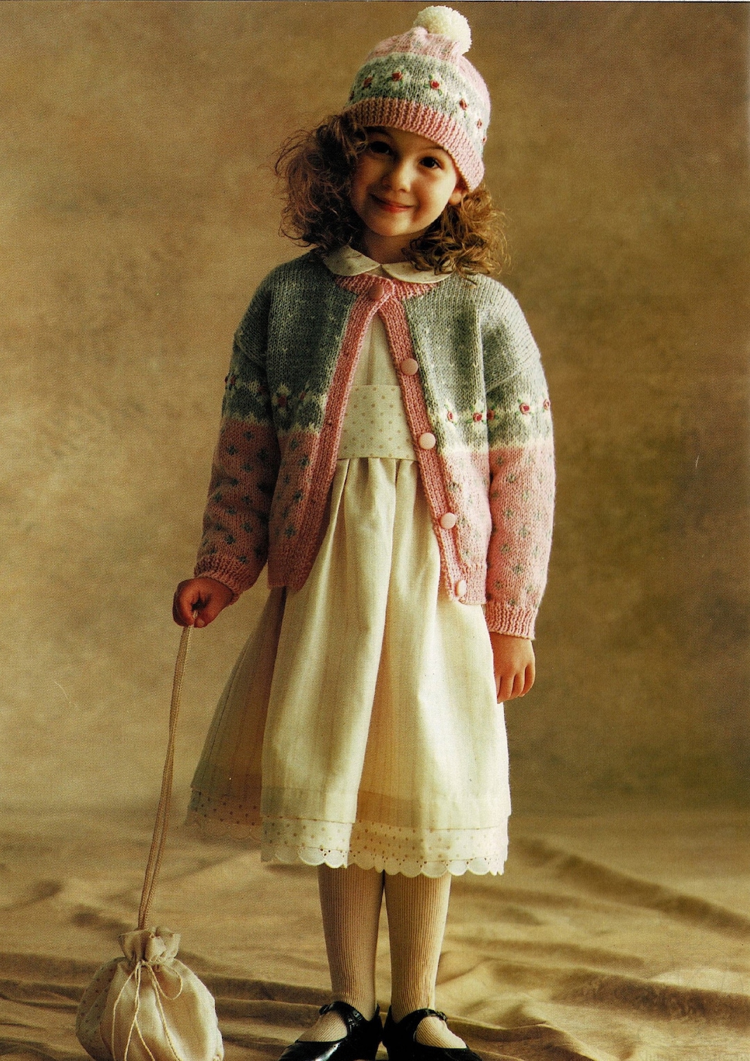 Toddlers and Girls Pretty Fair Isle Cardigan With Matching Hat, Vintage ...