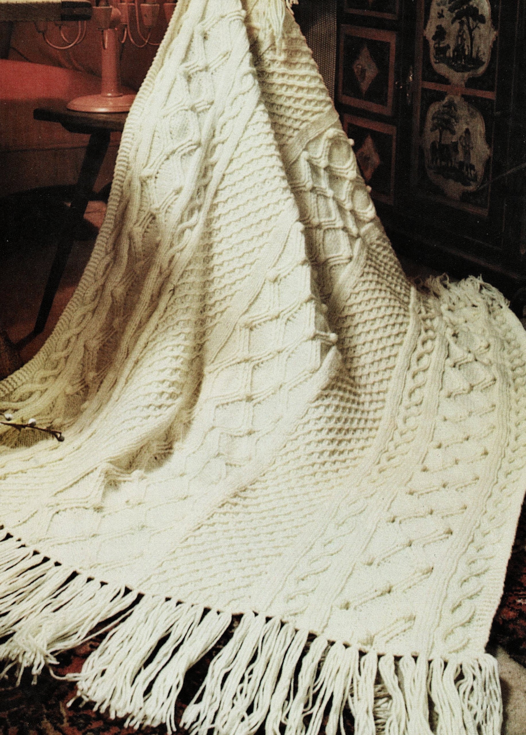 Classic Fishermans Knit Throw Rug in Aran Vintage Knitting | Etsy