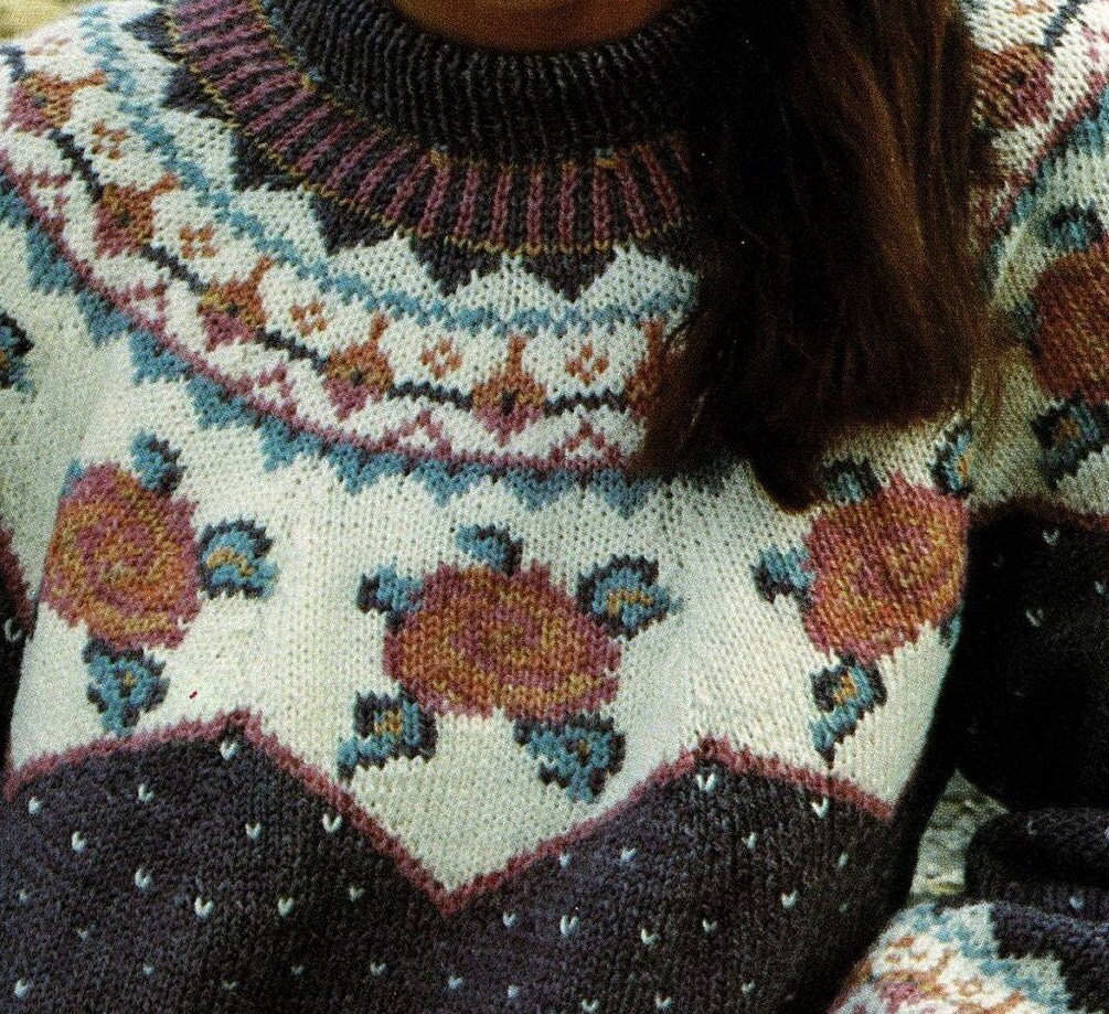 Ladies Nordic Style Sweater With Beautiful Floral Fair Isle | Etsy