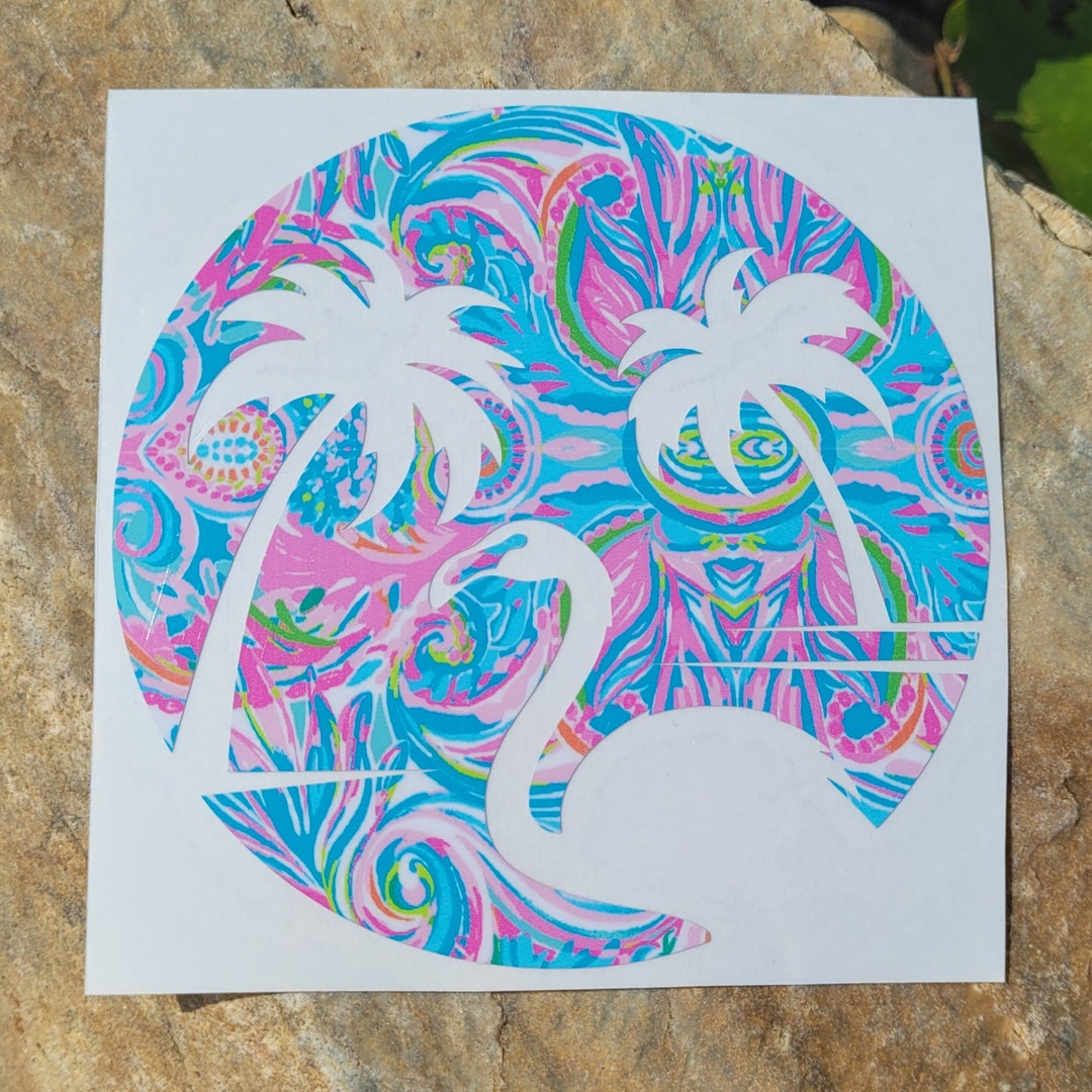 Lilly Inspired Flamingo Beach Scene Decal, Flamingo Decal, Car Window ...