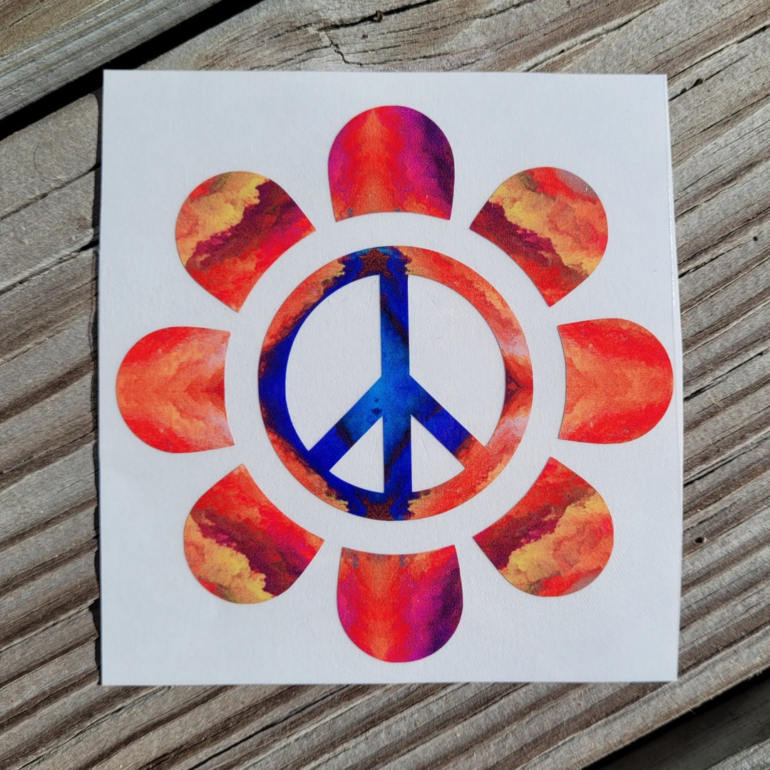 Peace Sign Flower Vinyl Decal, Car Window Decal, Yeti Cup Decal, Retro ...