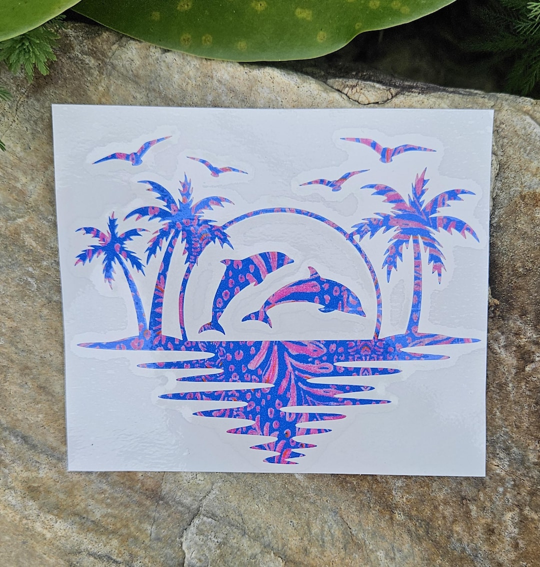 Beach Scene With Dolphins Vinyl Decal, Beach Scene Sticker, Beach Decal ...