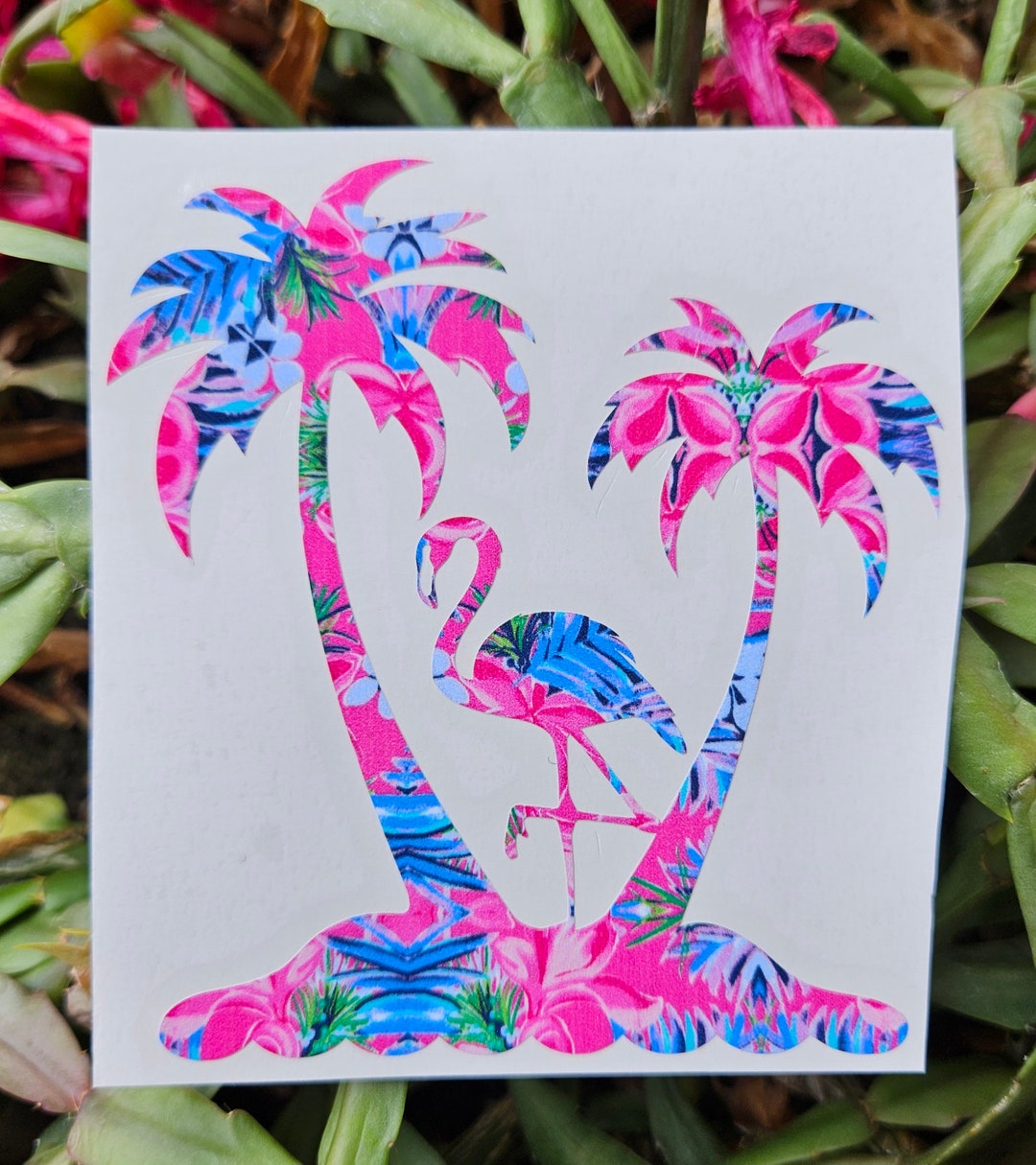 Palm Trees and Flamingo Vinyl Decal, Beach Decal, Flamingo Car Decal ...