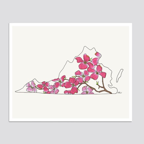 Virginia State Bird Art Print Virginia Cardinal and Dogwood - Etsy