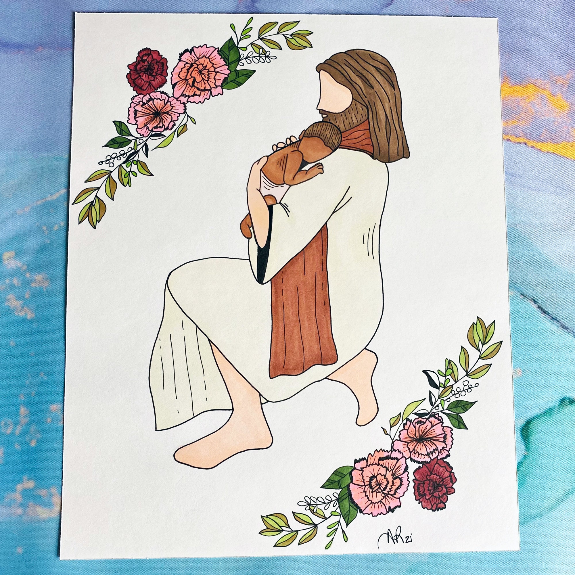 Jesus Christ Holding Baby, Miscarriage, Infant Loss Drawing, Custom ...