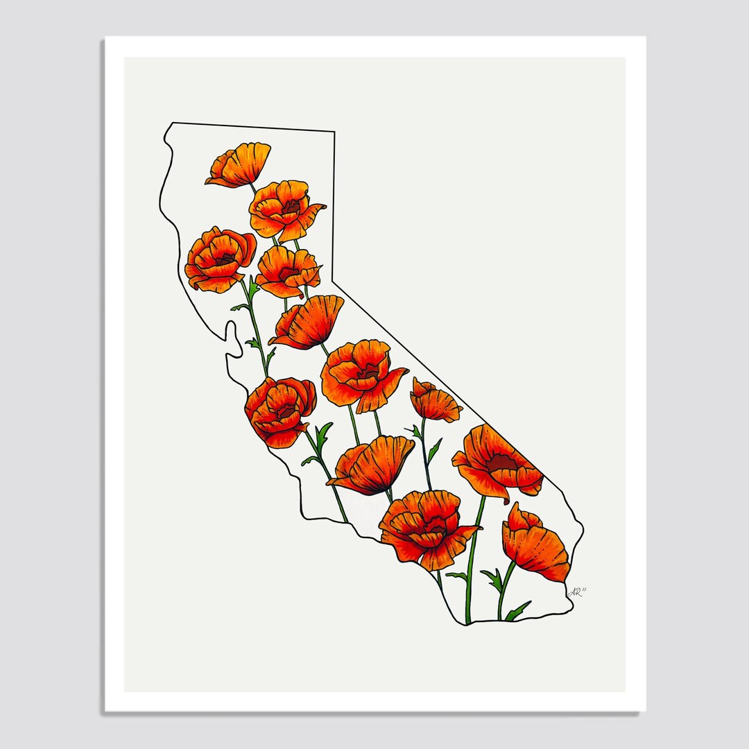 CALIFORNIA State Flower Print, State Art Print, Gift Idea, Map Art - Etsy