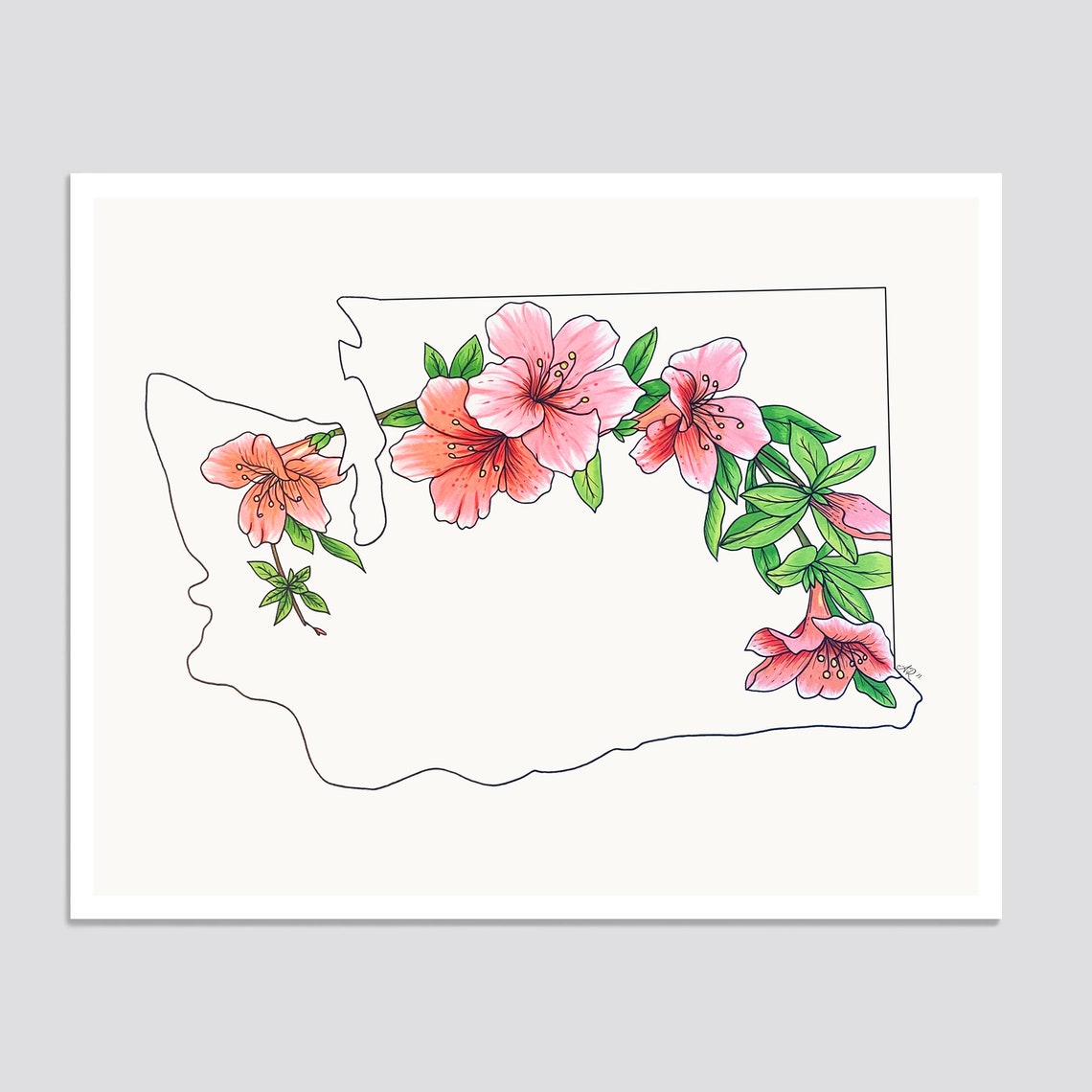 WASHINGTON State Flower Print, State Art Print, Gift Idea, Map Art - Etsy