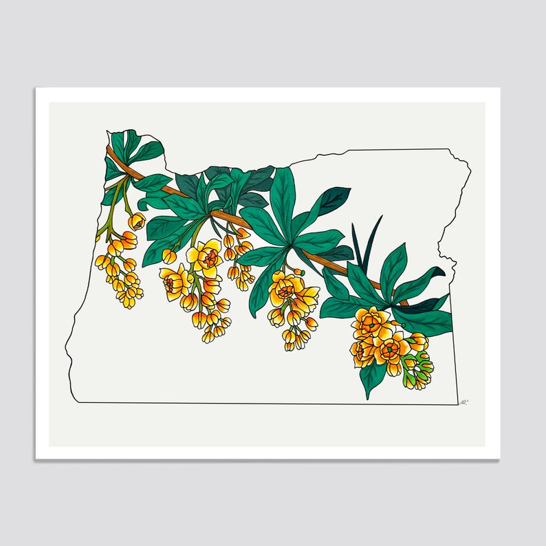 OREGON State Flower Print, State Art Print, Gift Idea, Map Art - Etsy