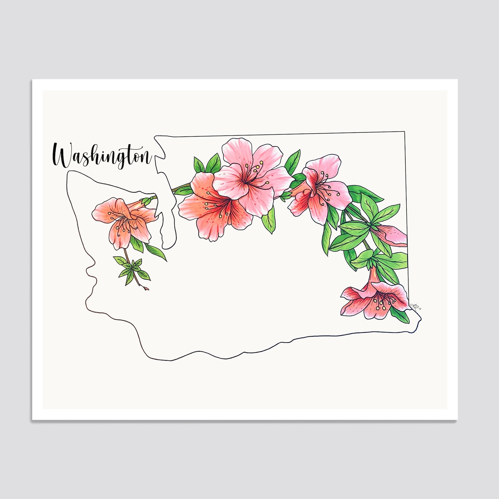 WASHINGTON State Flower Print, State Art Print, Gift Idea, Map Art - Etsy