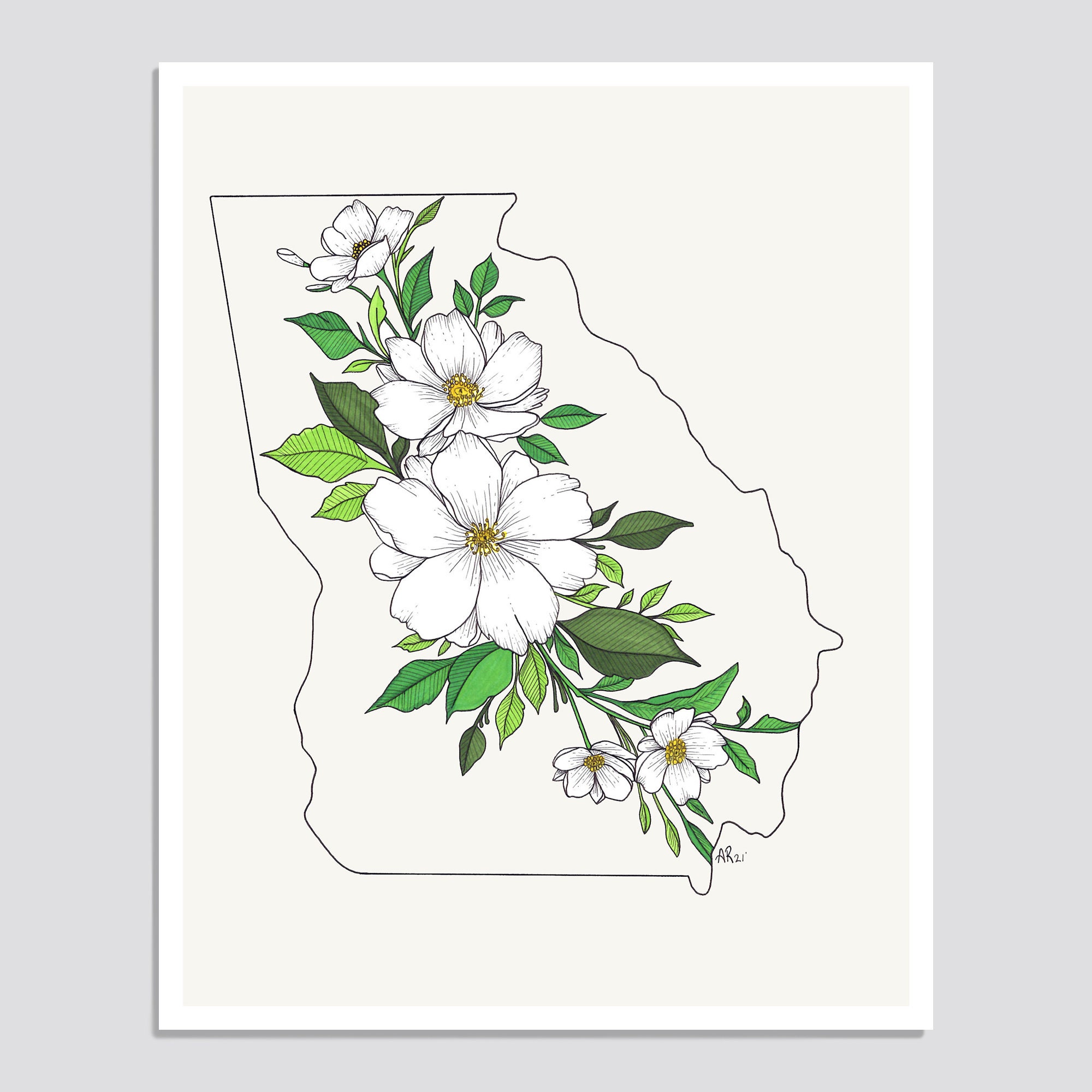 GEORGIA State Flower Print, State Art Print, Gift Idea, Map Art - Etsy