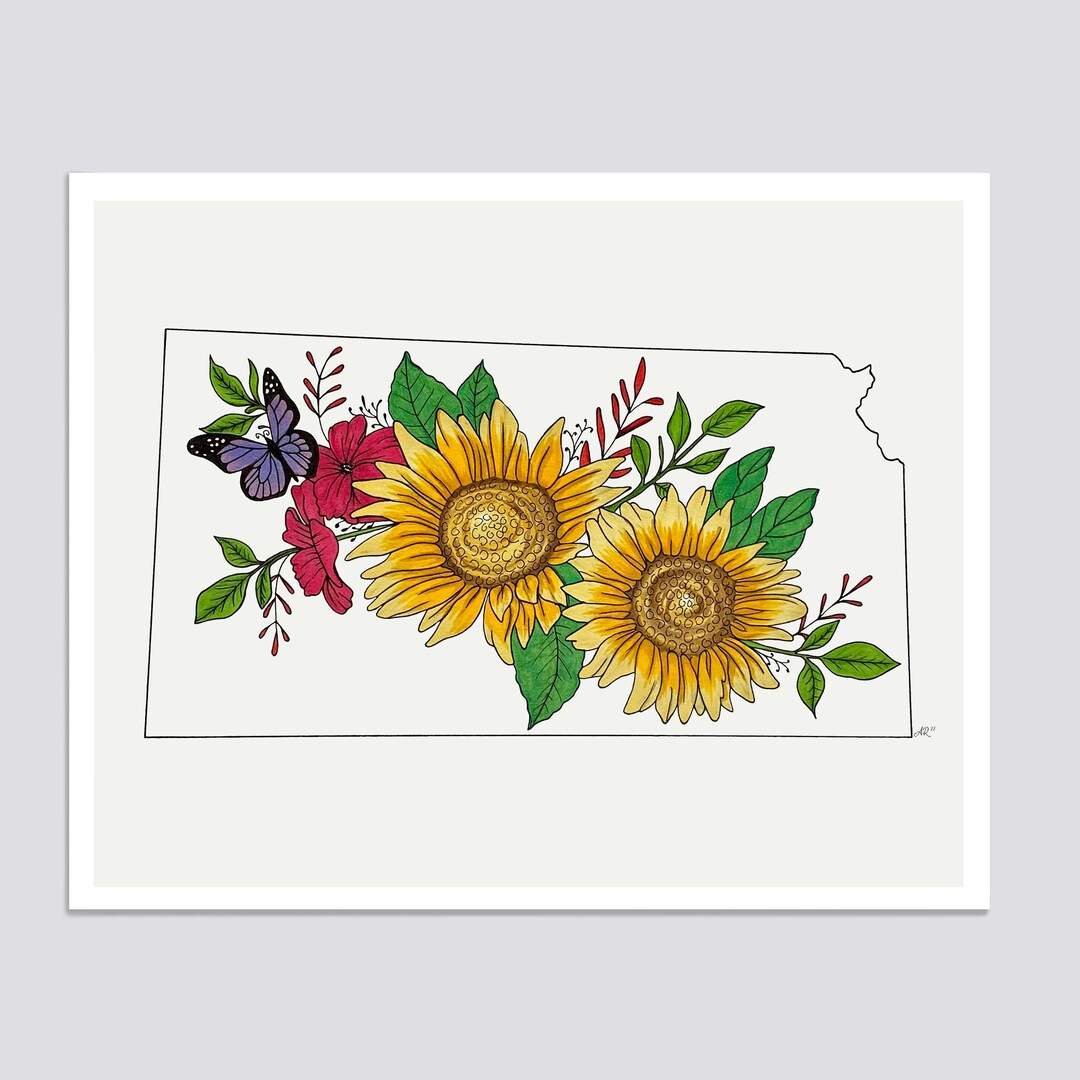 KANSAS State Flower Print, State Art Print, Gift Idea, Map Art - Etsy
