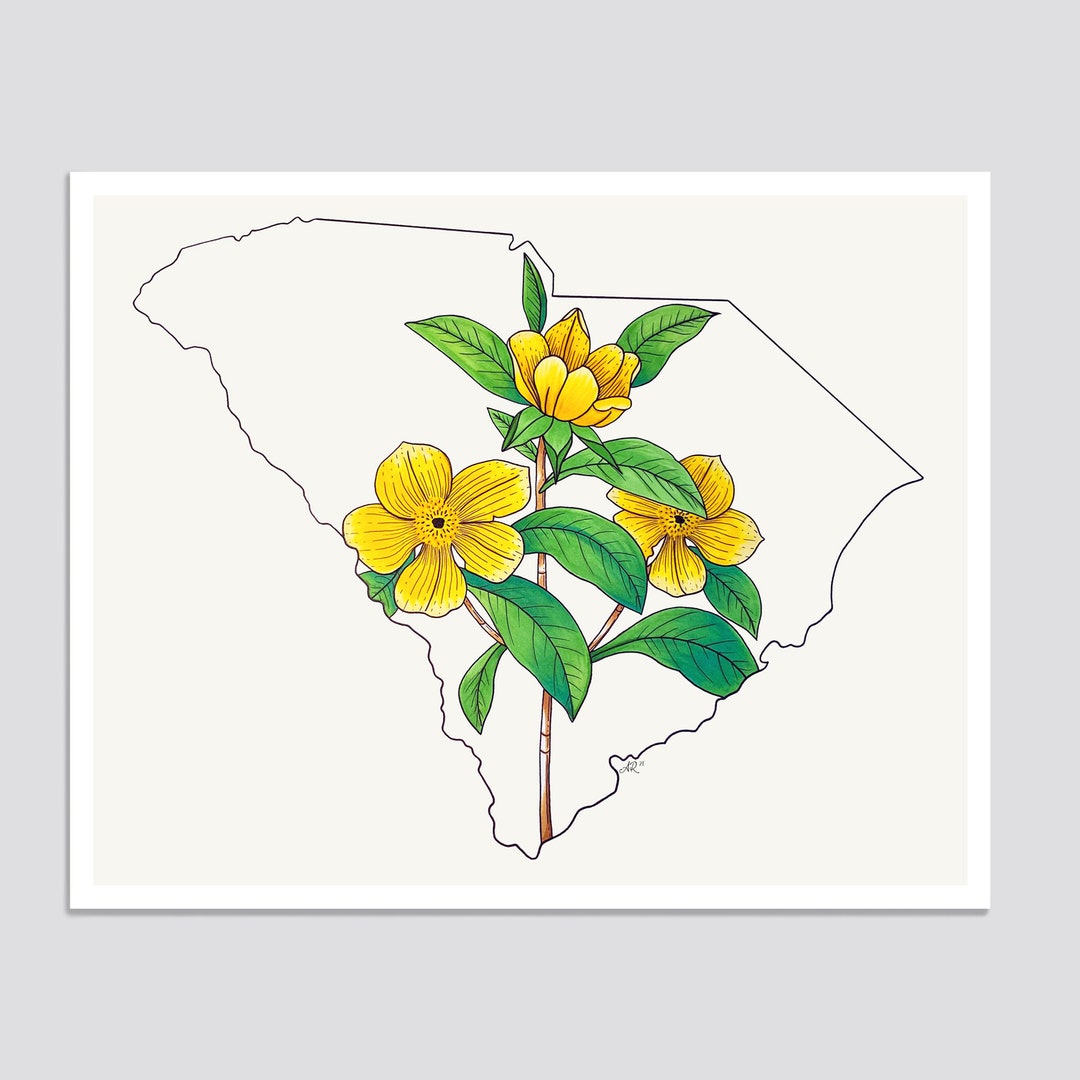 SOUTH CAROLINA State Flower Print, State Art Print, Gift Idea, Map Art ...
