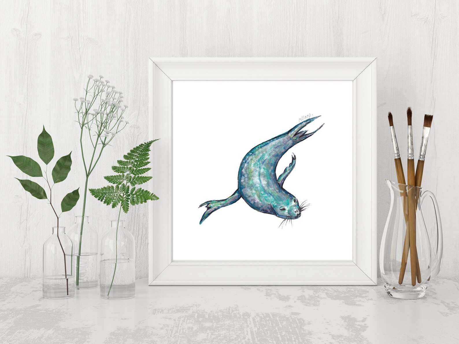 Seal Print Blue Print Printable Wall Art Watercolor Art - Etsy