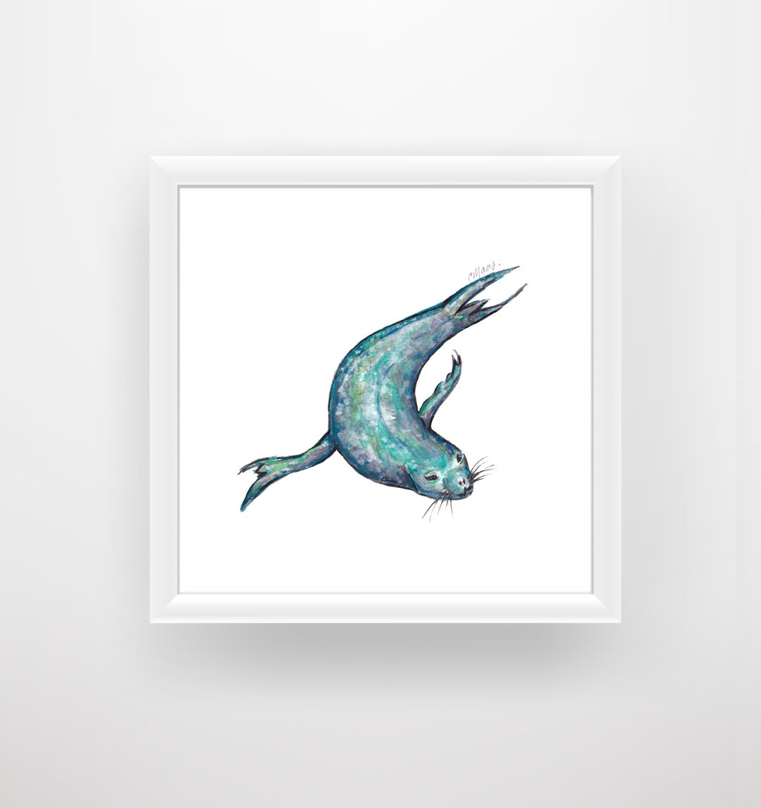 Seal Print Blue Print Printable Wall Art Watercolor Art - Etsy