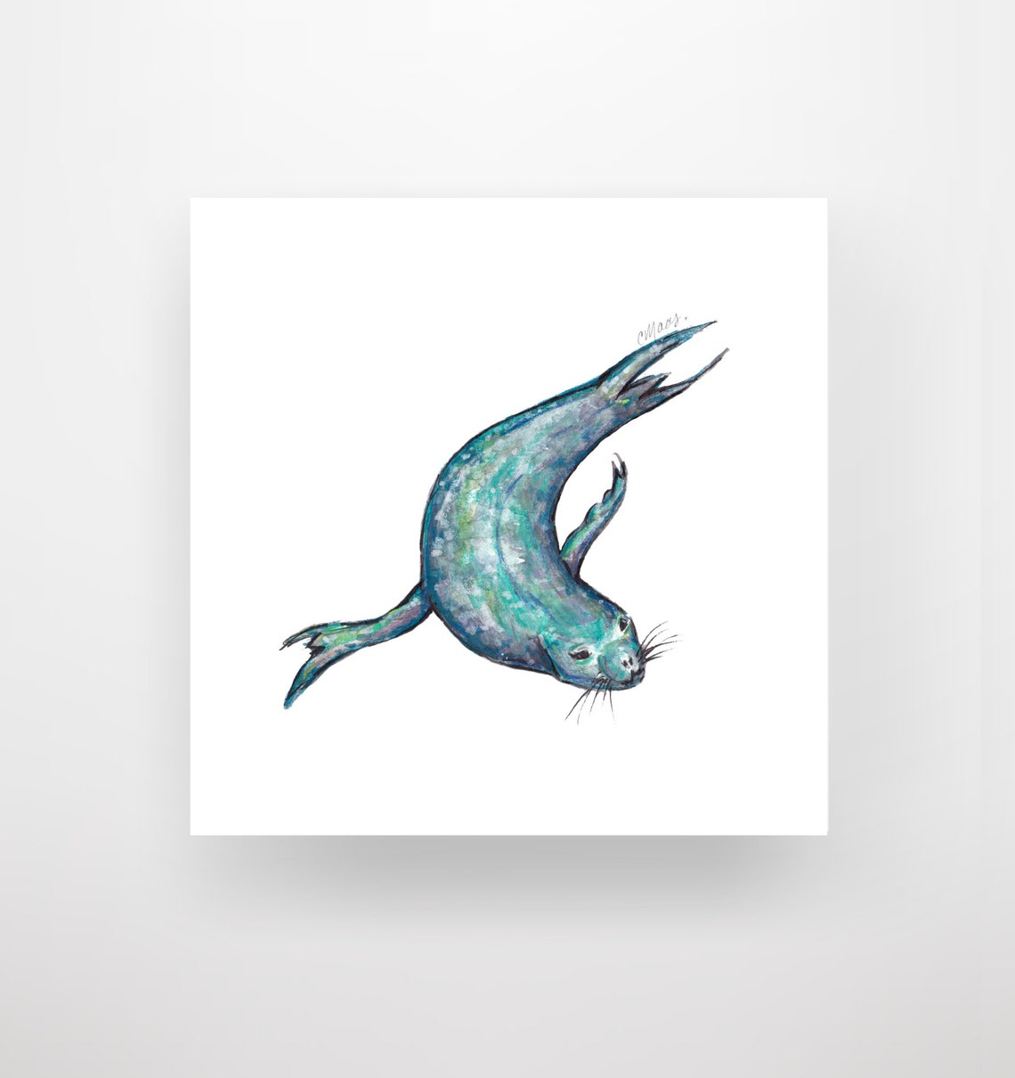 Seal Print Blue Print Printable Wall Art Watercolor Art - Etsy