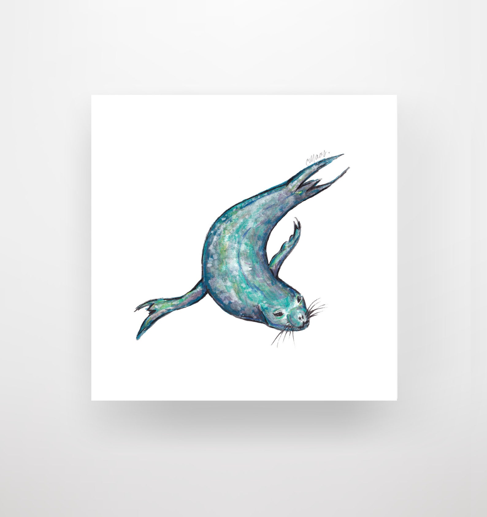 Seal Print Blue Print Printable Wall Art Watercolor Art - Etsy