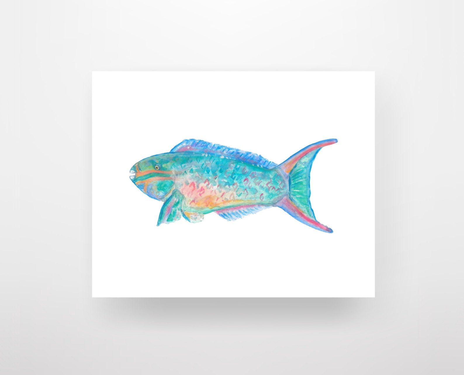 Queen Parrotfish Digital Print, Printable Wall Art, Watercolor Art ...