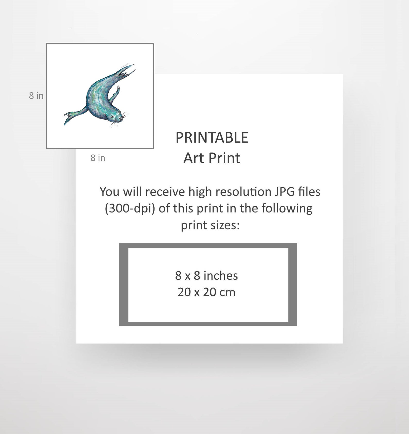 Seal Print Blue Print Printable Wall Art Watercolor Art - Etsy