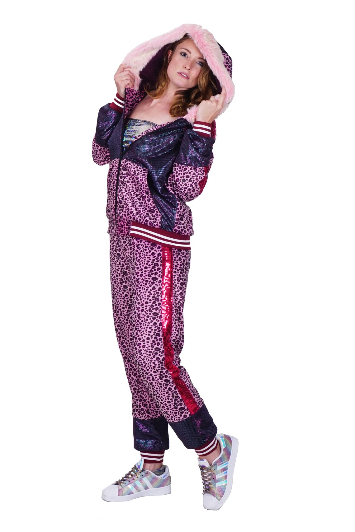 Party Animal Tracksuit Pink Leopard Print Velour Faux Fur | Etsy