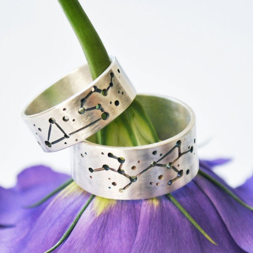 A Pair of Personalised Constellation Rings Wedding Bands - Etsy