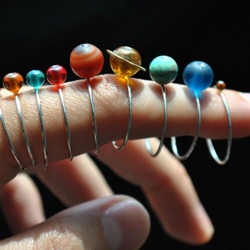 Earth and Moon Ring Set Stacking Rings Solar System Rings - Etsy