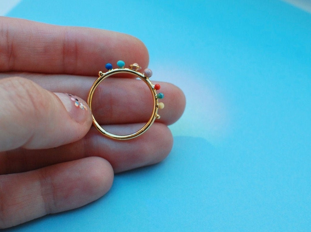 Mini Solar System Ring in Gold Color, Gold Plated, Planets, Cosmos ...