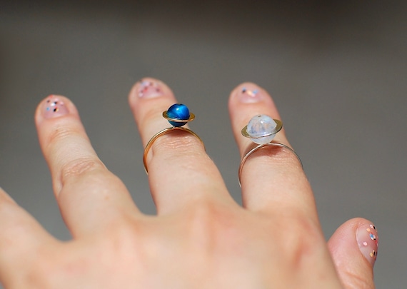 The blue planet ring gold plated ring with natural stone | Etsy