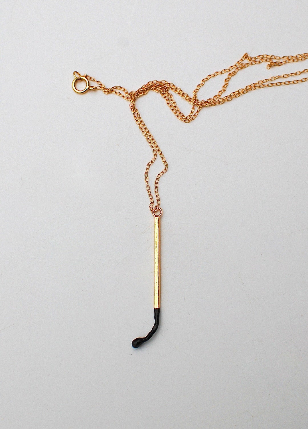 Gold Plated Matchstick Necklace, Burnt Matchstick, Oxdized Silver Chain ...