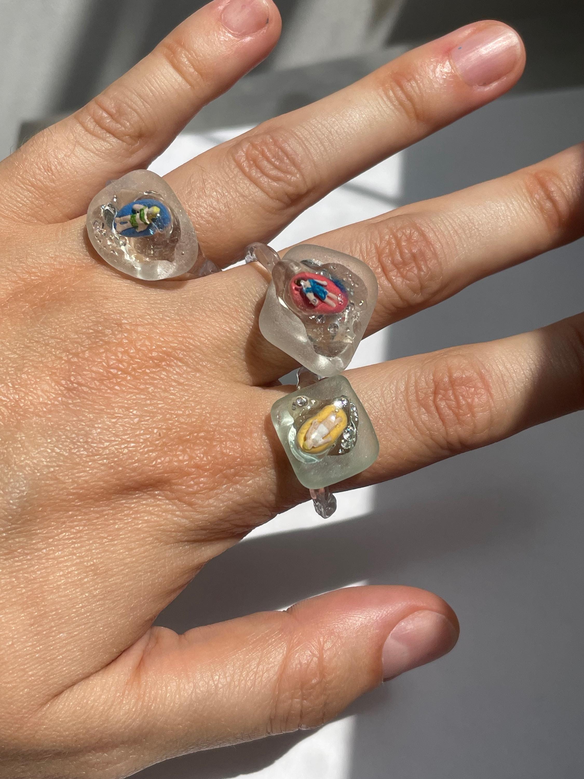 Sea Glass Ring With Tiny People, Chilling on Floating Mattresses ...