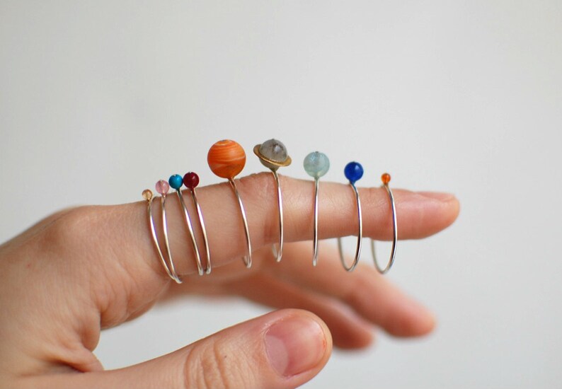 Set di anelli del sistema solare, 9 anelli in argento sterling e pietre ...