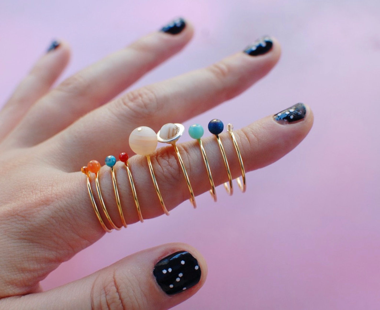 Solar system ring set gold plated planets stacking rings | Etsy