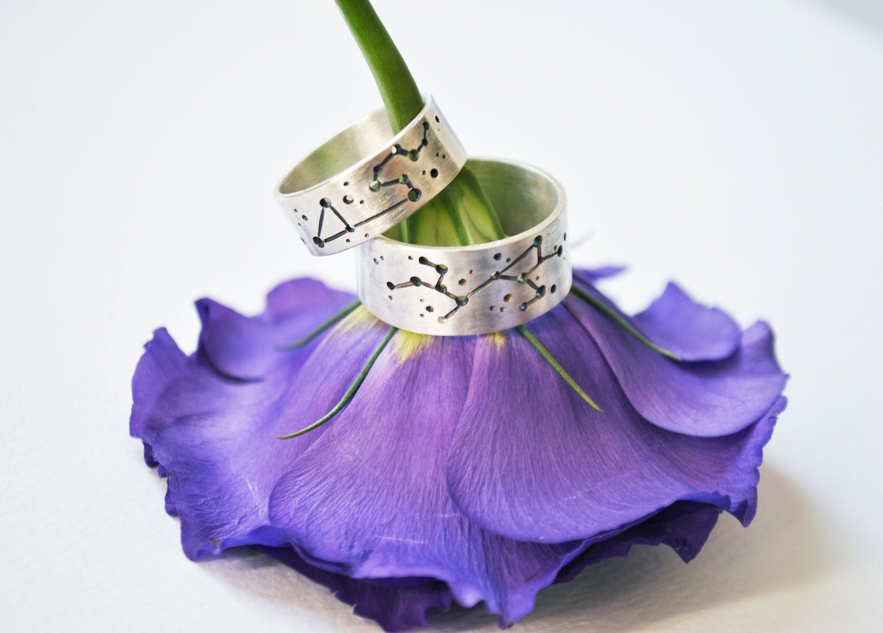 A Pair of Personalised Constellation Rings Wedding Bands - Etsy