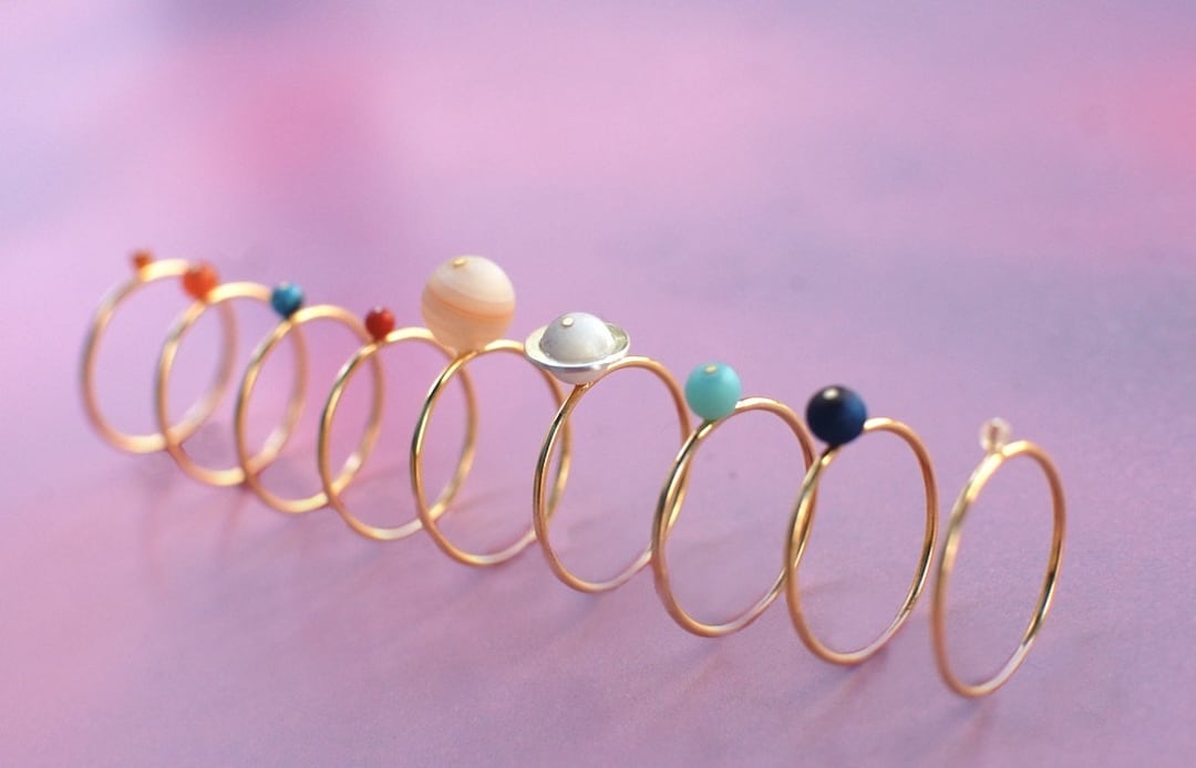 Solar System Ring Set Gold Plated, Planets, Stacking Rings - Etsy