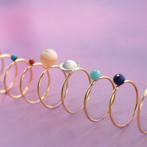 Solar System Ring Set Gold Plated Planets Stacking Rings - Etsy