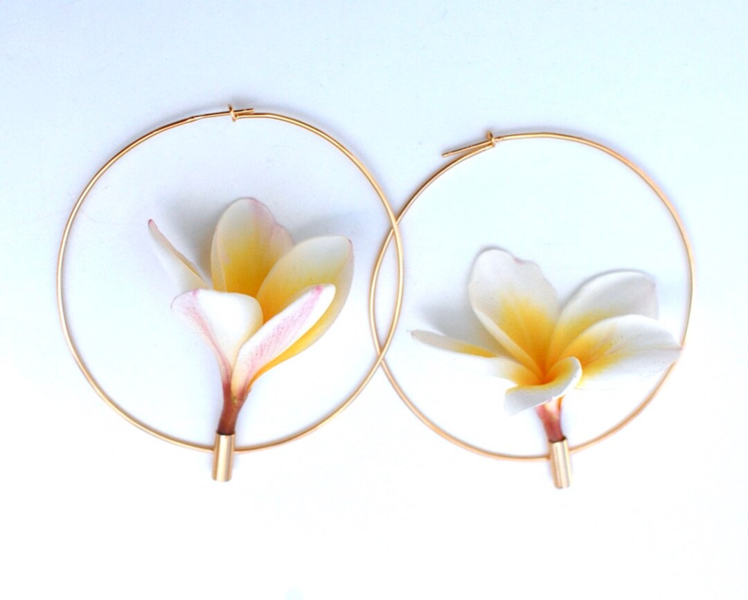 BIG Gold Plated Flower Vessel Hoops, Flower Holder Earrings, Flower ...
