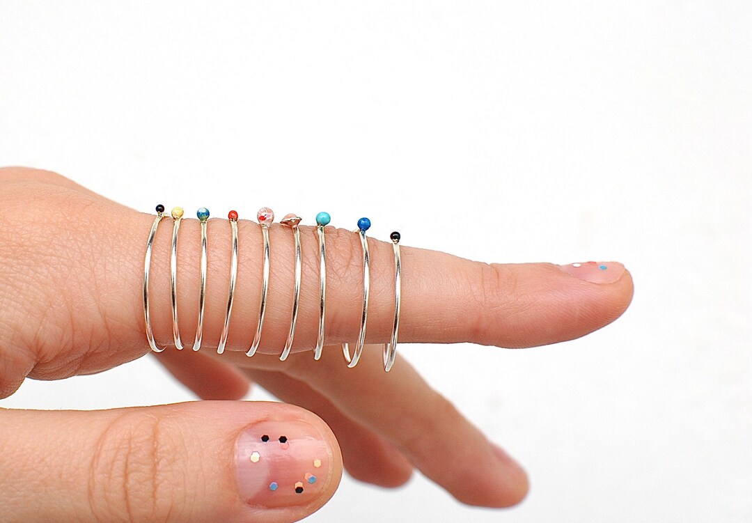 Mini Solar System Ring Set, 9 Stacking Rings, Sterling Silver, Gold ...