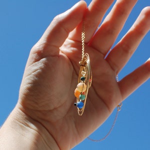 Dangle Solar System Necklace, Gold Plated Pendant on a Chain - Etsy