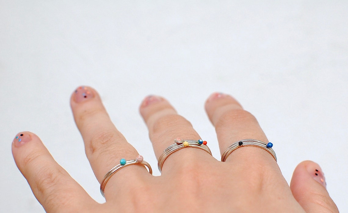 Mini solar system ring set 9 stacking rings sterling silver | Etsy