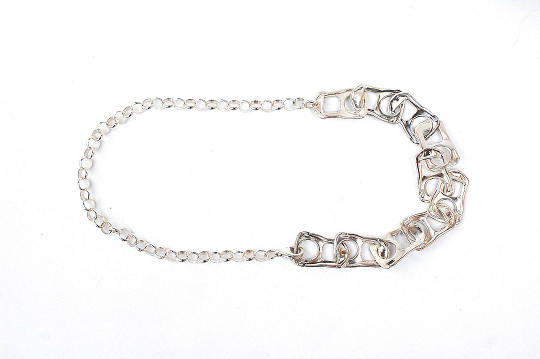 Soda Can Tab Choker, Necklace, Pull Tab Ring, Sterling Silver Chain ...