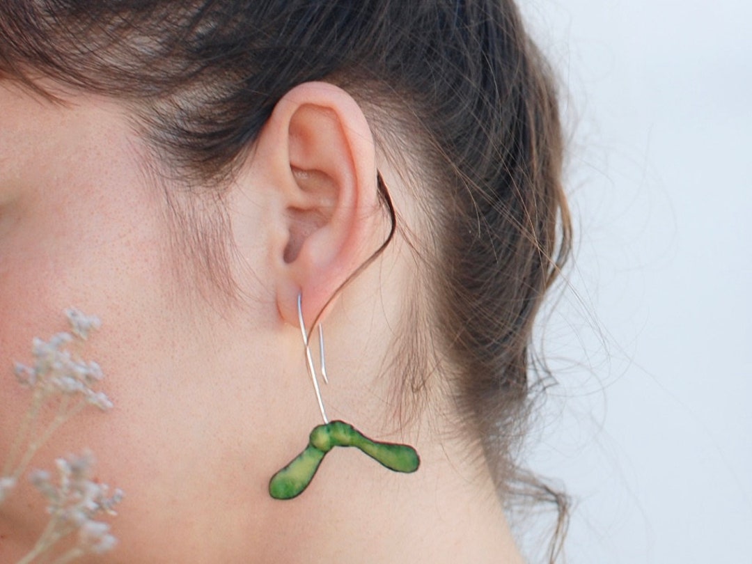 Propeller Seed Earrings, Maple Seed, Enamel and Silver, Nature Inspired ...
