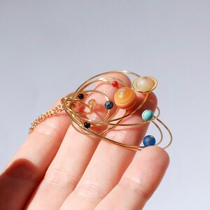 Dangle Solar System Necklace, Gold Plated Pendant on a Chain - Etsy