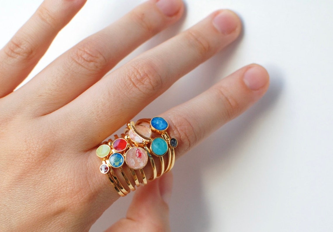 Solar system ring set in gold planet rings space jewelry | Etsy